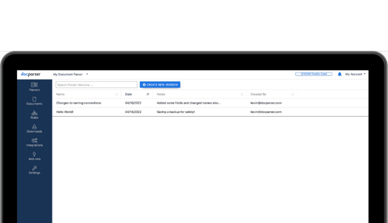 Version Control in Docparser: Track & Restore Parsers Easily